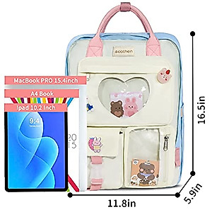 Backpack for Girls,Kawaii Backpack,Pin Display Backpack with Cute Pins,Kids School Bag,Heart Ita Backpack,Cute Aesthetic Bookbag for Teen Girls,Japanese Backpack for Elementary Middle School Girls