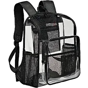 KUI WAN Clear Backpacks for School Large Clear Bookbag with Multi-Pockets PVC Transparent Backpack for College,Work,Black