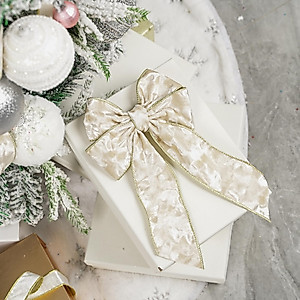 MEEDEE Ivory Velvet Ribbon with Gold Back Double Sided Christmas Wired Ribbon Cream Velvet Ribbon 2.5 Inch with 10 Yards Christmas Velvet Ribbon for Christmas Tree, Wreath Supplies, Crafts Bow