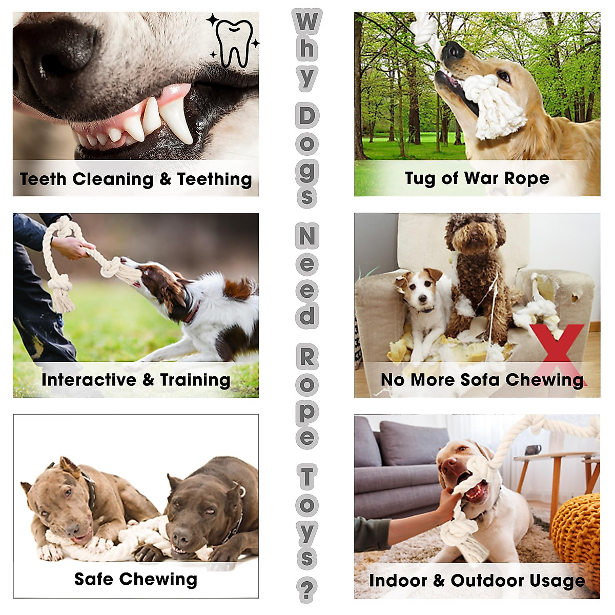 Barida Pet Supplies 100% Natural Cotton Rope Dog Toys, Premium White Cotton Dog Chew Toys, Puppy Chew Toys for Teething, Puppy Toys Small Dogs, Medium Dog Toys -Tough Dog Rope Toys