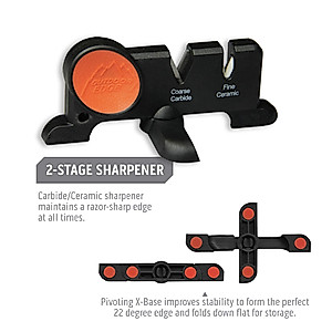 OUTDOOR EDGE WildBone, 4-Piece Hunting Knife Set, Field Dressing & Game Processing Knives - Gut-Hook Skinning & Boning/Fillet Knife, Carbine/Ceramic Sharpener, Camo Belt Scabbard - Deer & Elk