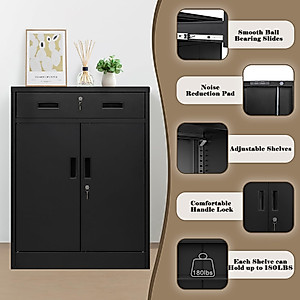 TaskStorz Metal Garage Storage Cabinets，Metal File Cabinet with 1 Locking Drawers, Lockable Storage Cabinets for Office, Home, Garage, Warehouse 36.2" H x 27.6" W x 15.7" D (Black)