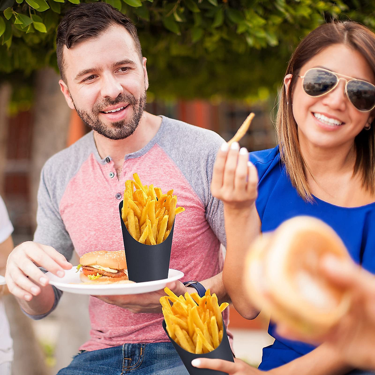 Sieral 100 Pcs French Fry Holder Disposable Halloween Party French Fries Cups 14oz/ 16oz Food Charcuterie Cones Black French Fry Container Paper Waffle Snack Popcorn Box for Wedding Birthday(14 oz)