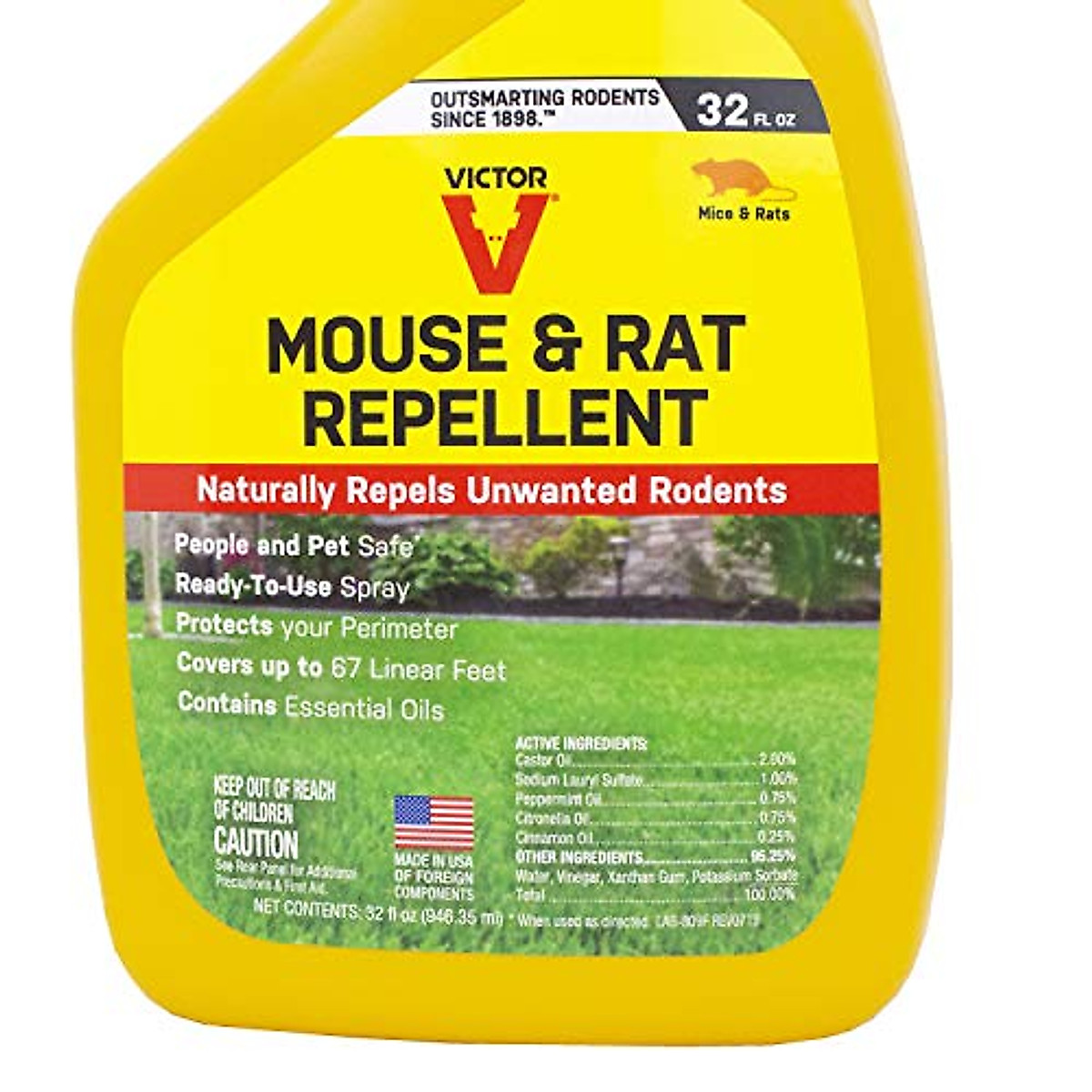 Victor M809 Mouse and Rat Repellent Natural Non-Toxic Spray for Indoor and Outdoor Use Ready to Use – 32 fl oz
