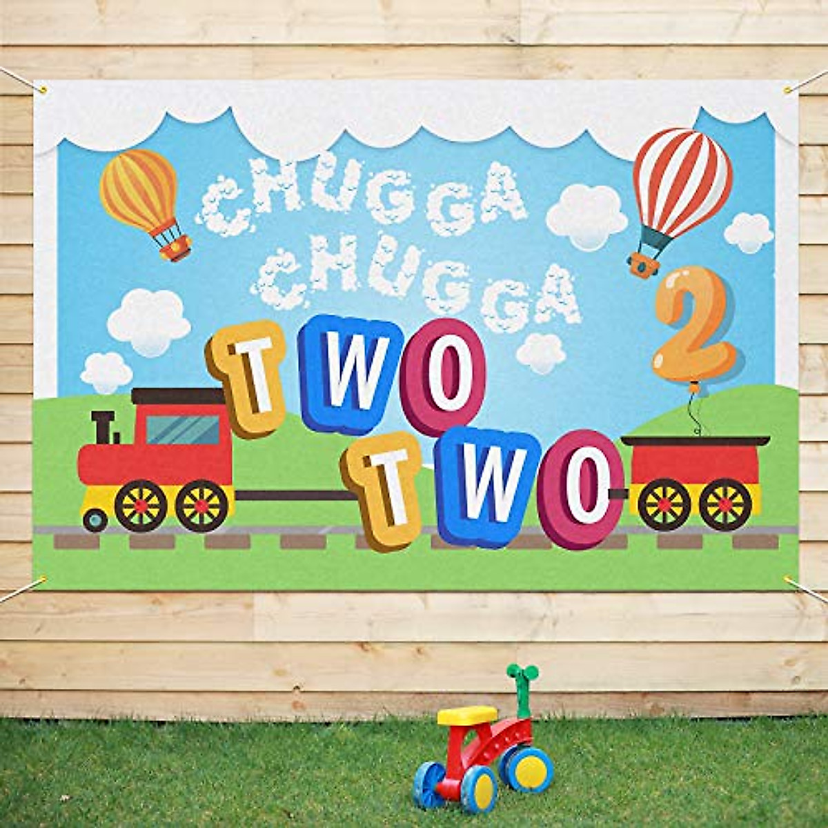 PAKBOOM Chugga Chugga Two Two Backdrop Banner Background - 2nd Train Birthday Decorations Party Supplies - 3.9 x 5.9ft