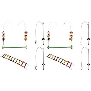 PATKAW Chicken Swing Toys 8 Pcs Parrot Bird Toy Bird Perch Bird Cage Hammock Toy Set Wooden Hammock Wooden Swing