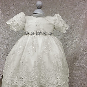 Newdeve Long Baptism Dresses for Baby Girls Christening Gowns Toddler with Bonnet White