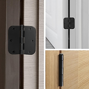 KNOBWELL 6 Pack Black Door Hinges, 3.5" X 3.5" Square w 5/8" Radius Corner Interior Door Hinges with Black Finish