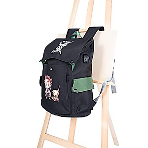 KQNFFN Anime Cosplay Backpack Black Daypack Polyester USB Laptop Backpack for for Anime Fans Boys Girls Kids (Green)