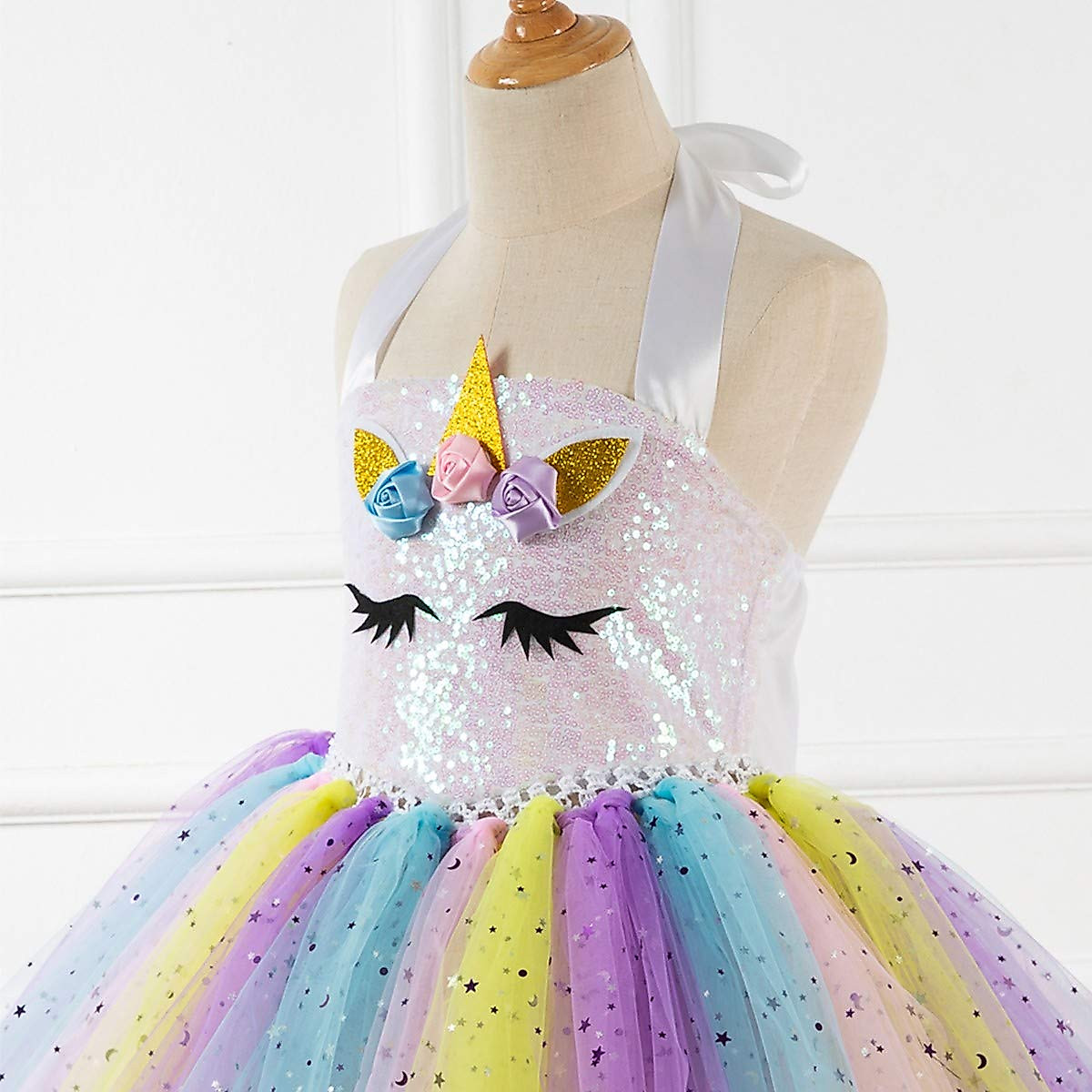 MYRISAM Girls Kids Unicorn Sequins Tutu Dress w/Headband Halloween Costume Rainbow Tutu Outfits Princess Birthday Party Gift 10-12T