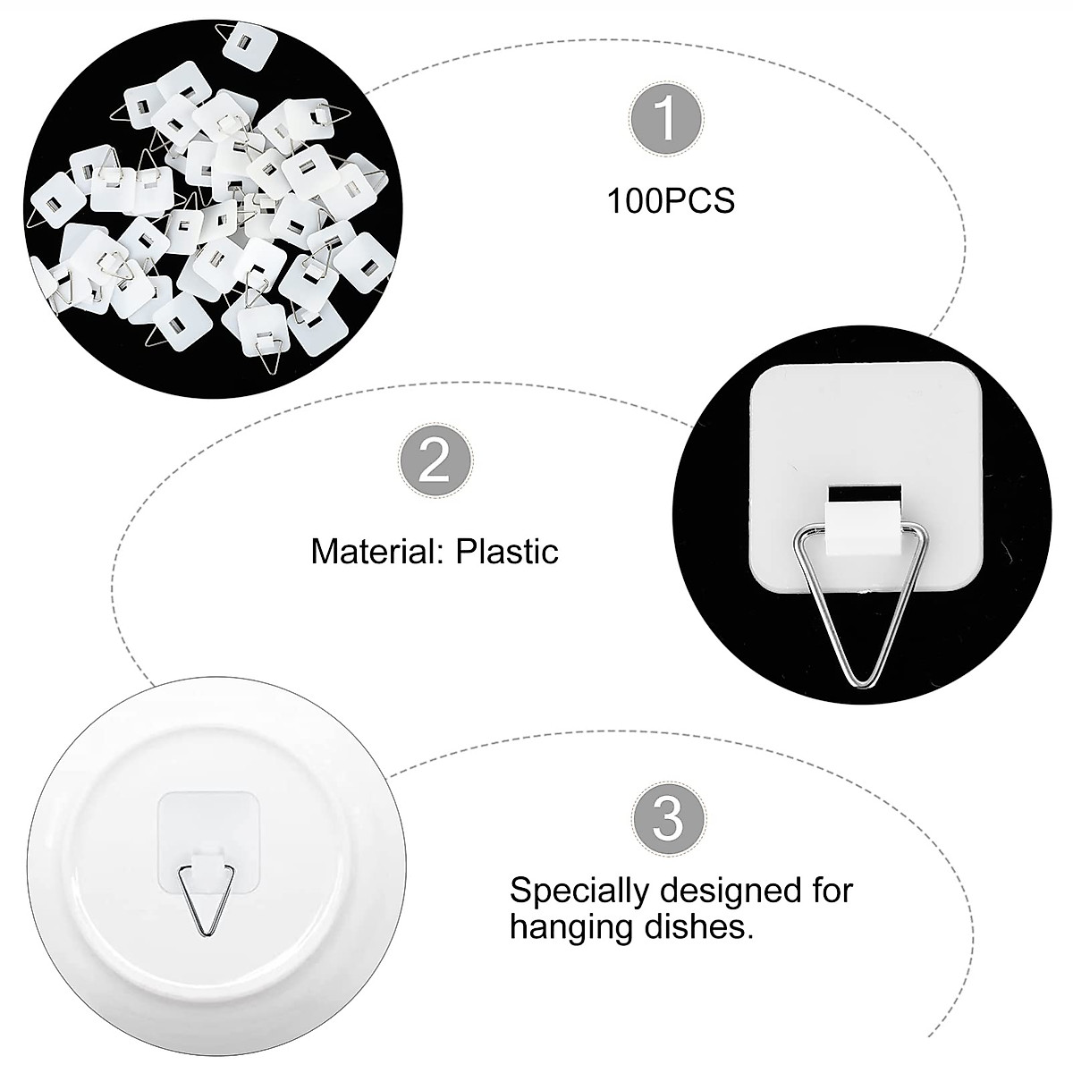 DOITOOL 50pcs Multi- use Plate, Restaurant X. White Self- Hooks Plate Dishes Fixing Decorative Hanger, Home Invisible Hanger Supplies Kitchen Adhesive Wall Holders. for Sticky Square Art