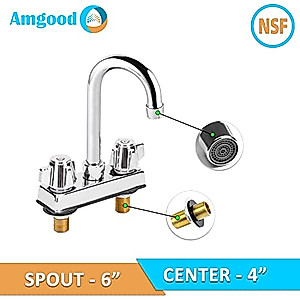 AmGood Deck Mount Kitchen Sink Gooseneck Faucet | 6" Swivel Spout | 4" Center | NSF | Commercial Kitchen Utility Laundry