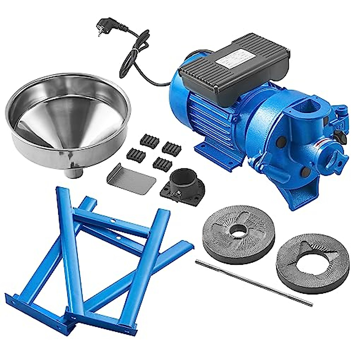 VEVOR Electric Grain Mill Grinder, 1500W 110V Spice Grinders, Commercial Corn Mill with Funnel, Thickness Adjustable Powder Machine, Heavy Duty Feed Flour Cereal Mill Wheat Grinders, Dry & Wet Grinder