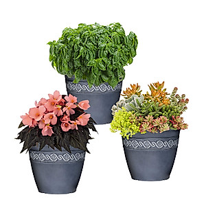 Classic Home and Garden Corinthian Round Resin Flower Planter Pot, Storm Blue 8" (Pack of 3)