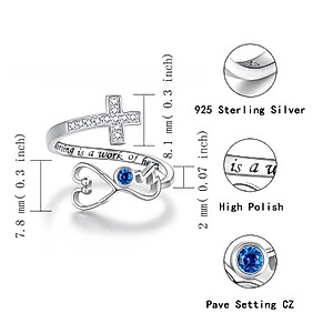 APOTIE Sterling Silver Stethoscope EKG Rings RN Heartbeat Cross Medicine Jewelry Nurses Week Gift for Medical Student Doctor Nurse