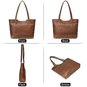 S-ZONE Vintage Genuine Leather Tote Bag for Women Large Handbag Shoulder Purse