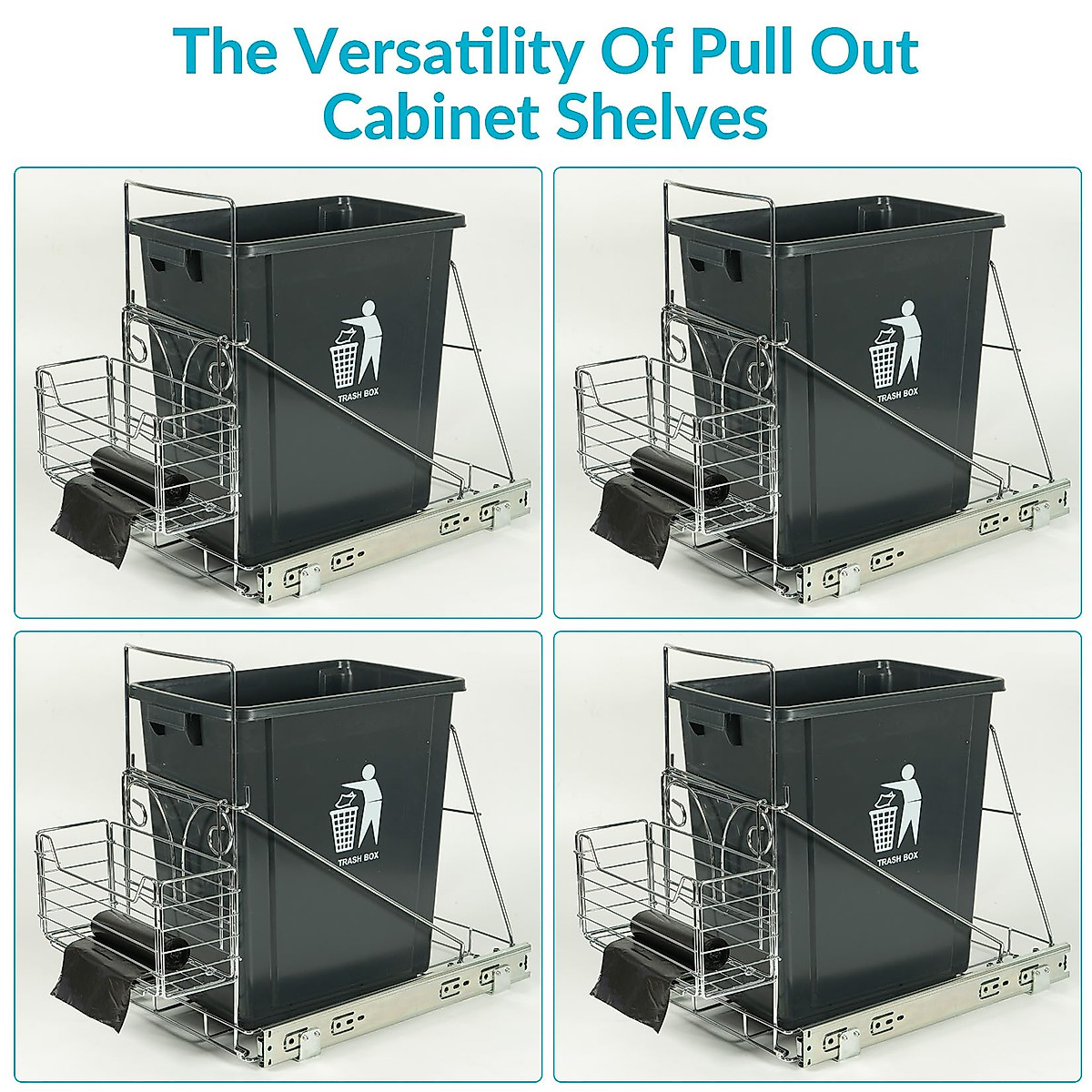 MUMUKE Pull Out Trash Can Under Cabinet Slider Shelf with Removable Front Basket for Kitchen Under Sink Trash Can Fit for Most 7-11 Gallon Garbage (Waste Bin Not Included)