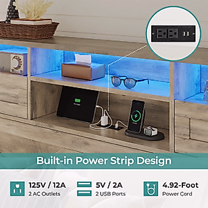 Hasuit Farmhouse Bed Frame Queen Size with LED Lights and Charging Station, 51.4" High Headboard with Storage Shelves and Rustic Country Queen Bed with Sliding Barn Door Storage Footboard, Rustic Oak