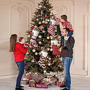 Ryoizen Christmas Stockings 5 Pack,16'' Xmas Stockings with Wool Knitted Stripe Plush Faux Fur Cuff Stockings for Stairs Fireplace Hanging Home Party Family Holiday Decor