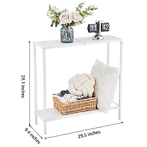 Wimarsbon 29.5 Inches Narrow Console Table, Small Sofa Table, 2-Tier Slim Sofa Table, Entryway Table with Shelves, Side Table, Display Table, for Hallway, Bedroom, Foyer (White Frame White)