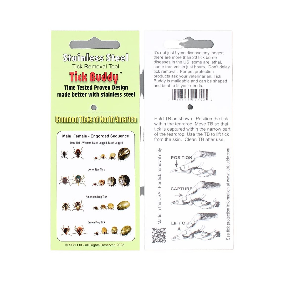 Tick Buddy (1-Pack) Stainless Steel Tick Removal Tool for Dogs Cats Pets and People