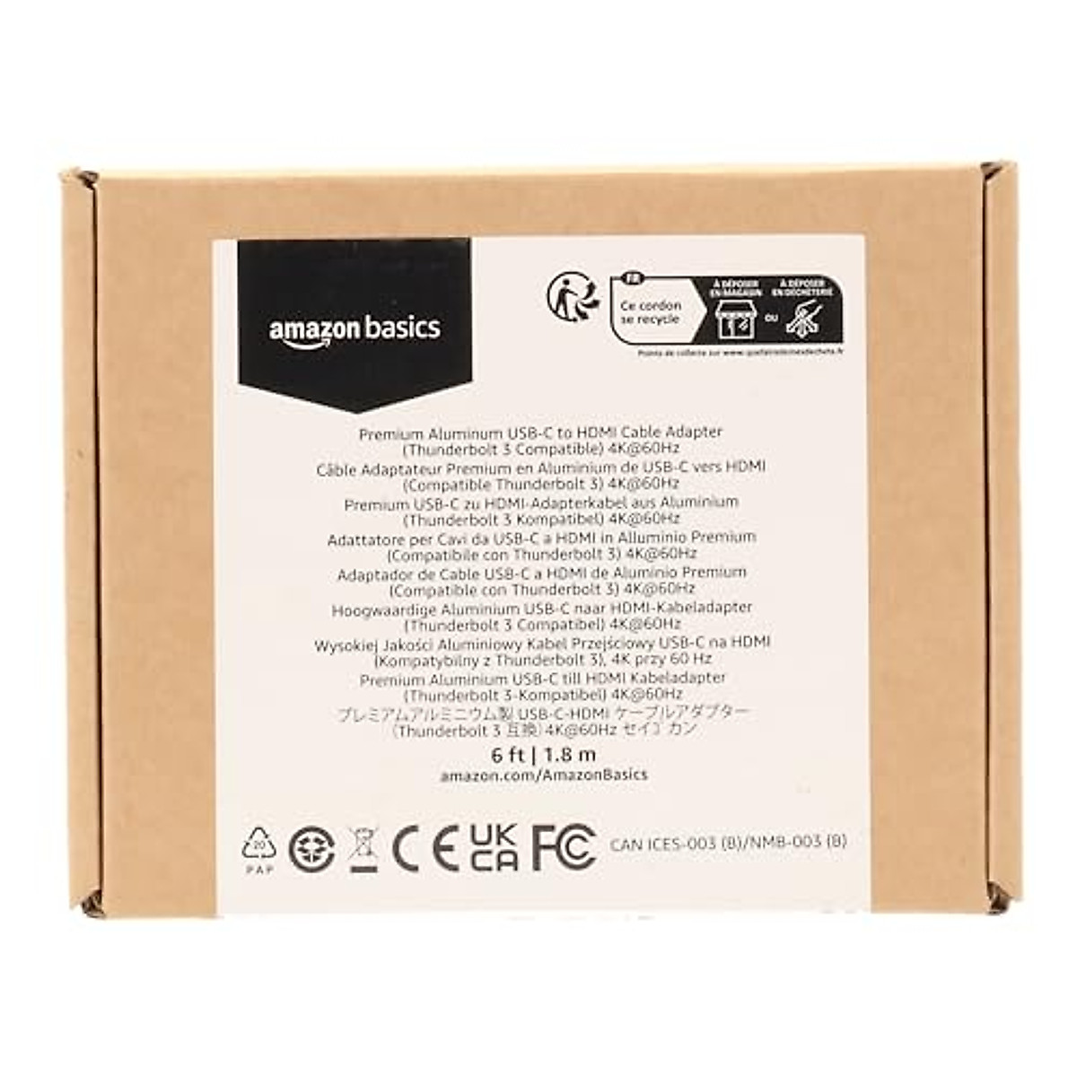 Amazon Basics Premium Aluminum USB-C (Source) to HDMI (Display) Cable Adapter (Thunderbolt 3 Compatible) 4K@60Hz, 6-Foot, Black