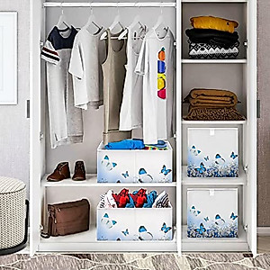 Kigai Blue Hydrangea and Butterfliesblue Hydrangea and Butterflies Cube Storage Bin 11x11x11 In, Large Organizer Collapsible Storage Basket for Shelves, Closet, Storage Room