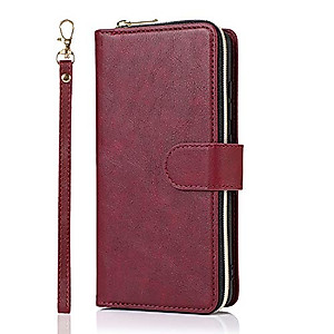 N9 Compatible with Samsung Galaxy S21 Ultra Wallet Case,Leather Zipper Magnetic 9 Card Slots Purse Protection Back Cover Compatible with Samsung Galaxy S21 Ultra(Wine Red)