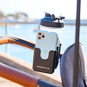 WONDERFOLD Stroller Wagon Cup & Phone Holder Attachment Featuring Anti-Slip Design and Rubber Grips for Drink Stability (Compatible with All Wagon Models) Black