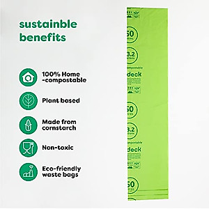 Biodeck 100% Compostable Waste Bags 13 Gallon / 50 L | Kitchen Food Scrap/Organic Waste Bags certified Biodegradable, HOME Compostable EN13433