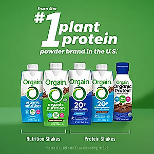 Orgain Organic Nutritional Vegan Protein Shake, Vanilla Bean - 16g Plant Based Protein, Meal Replacement, 21 Vitamins & Minerals, Fruits & Vegetables, Gluten Free, Non-GMO, 11 Fl Oz (Pack of 4)