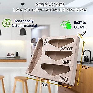 GONNADOO Wood Ziplock Organizer Box, Wood Kitchen Food Baggie Organization Dispenser for Kitchen Drawer Box, organizers and storage with Gallon, Quart, Sandwich and Snack Variety Size Bags (Natural)