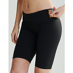 ZUTY 10"/ 5" Biker Shorts Women High Waisted with 2 Hidden Pockets Workout Athletic Compression Yoga Long Shorts Black L