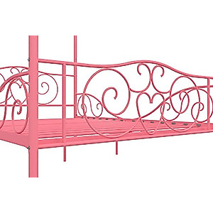 DHP Metal Canopy Kids Platform Bed with Four Poster Design, Scrollwork Headboard and Footboard, Underbed Storage Space, No Box Sring Needed, Full, Pink