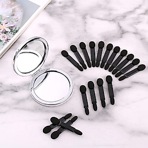 Deksias 2X Times Mirror in Pocket Magnify Round 2 Side Make up Compact Pu Folding Collapsible Mirrors with Extra 20PCS Eyeshadow Sponge Brush