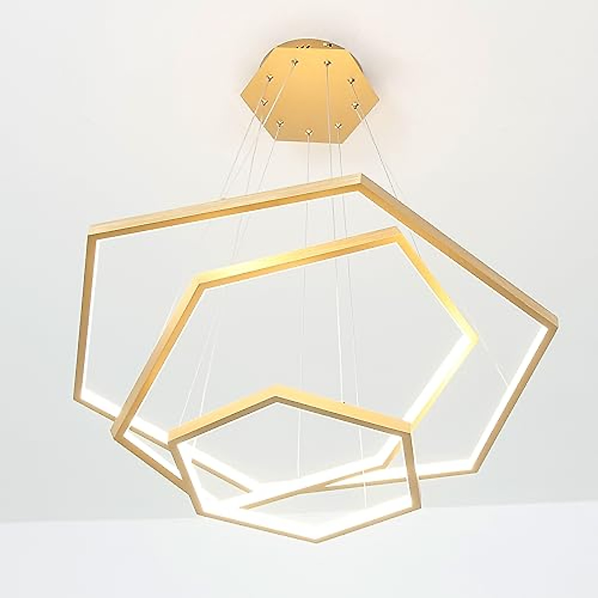 umeiluce 3 Lights Hexagon LED Chandeliers Brushed Gold Finish Chandelier Pendant Light Remote Dimmable Ceiling Hanging Light Fixture for Living Room Bedroom Dining Room