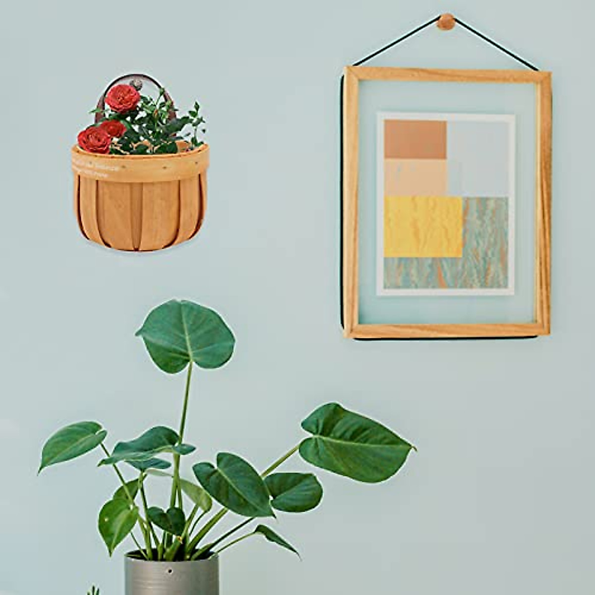 VALICLUD Woven Baskets 2pcs Wall Hanging Bucket Wooden Wall Pocket Planter Hanging Natural Bucket Vintage Rustic Flowers Vase Planter Holder with Rope for Indoor Outdoor Decor Indoor Hanging Planters