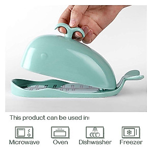 DOWAN Whale Butter Dish, Cute Butter Dish, Funny Gifts for Mom Wife Friends, Fish Bone Cutting Measuring Lines and Tail Non-slip Design, Ideal Decor Gift for Birthday Wedding Housewarming, Turquoise