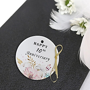 SIABERTERL Happy 10th Anniversary Ornament 2024 Hanging,10th for Couple,Anniversary Ceramic Ornament for Decorating Home Wedding Parents Gift, Anniversary Collectible Holiday Keepsake(2.9'')