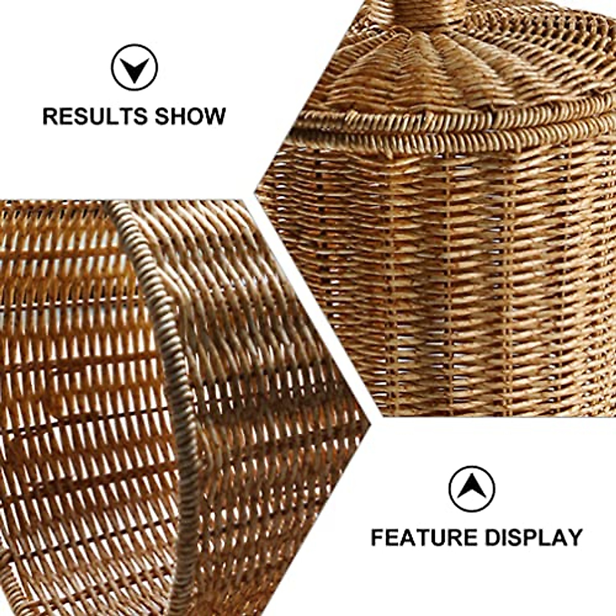 Tofficu Plastic woven wastebasket Woven Storage Baskets with Lid Laundry Basket Paper Waste Basket Garbage Container Bin for Home desktop garbage bin Office rattan storage basket