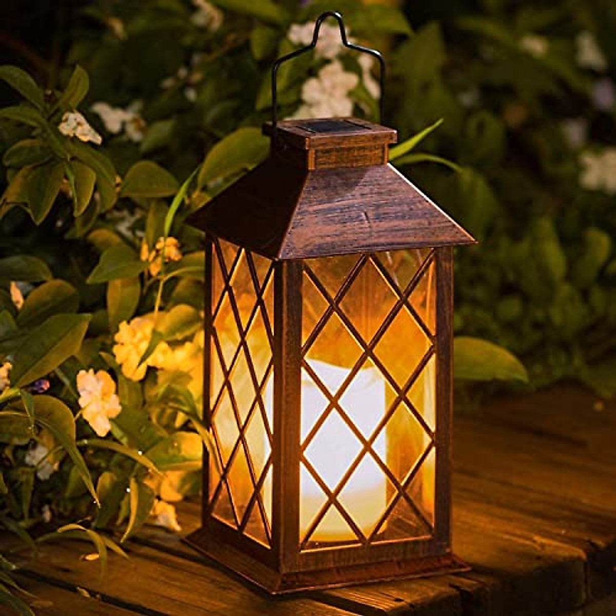 TAKE ME 14" Solar Lanterns Outdoor Garden Hanging Lantern Waterproof LED Flickering Flameless Candle Mission Lights for Table,Outdoor,Party