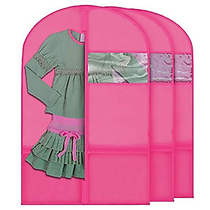 Plixio 36" Kids Garment Bags for Dance Costumes, Childrens Hanging Clothes, Uniform, Suits, Girls Dress Recital Outfit Organizer - Dance Garment Bags For Dancers with Zippered Pockets (3 Pack : 36", Pink)