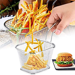6 Pcs Mini Square Fry Basket Stainless Steel French Fries Holder Deep Fryer Baskets with Handles, Table Serving Frying Chips Baskets, French Fry Holder for Kitchen Party Barbecue, Silver