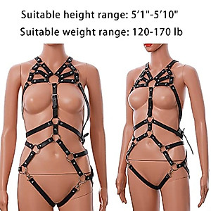 Zeelina Punk Leather Body Chain Black Harness Waist Belt Adjustable Hollow Cage Rave Nightclub Party Body Accessories for Women