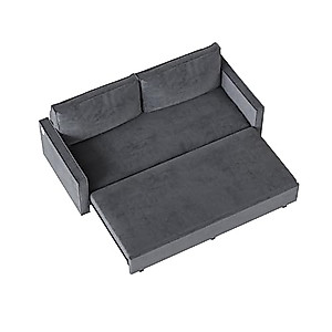 YUNLife&Home Pull Out Sleeper Sofa Bed,Convertible Futon Loveseat Sofá 3-in-1,Chaise Lounge Chair Velvet Upholstery 2-Seat Couch Reversible Folding Guest Daybed,USB Port,Queen Size,600lb Capacity