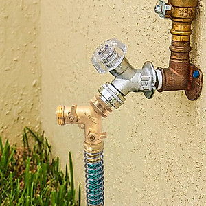 Hourleey 2 Way Hose Splitter, 3/4" Brass Hose Y Splitter with 2 PCS Garden Hose Extension Hose Coiled Spring Protectors and 6 Rubber Washers