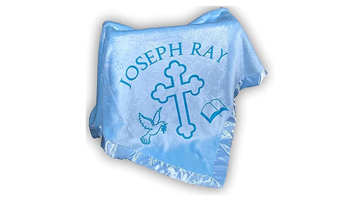 Personalized Baptism Baby Blanket for Boys - Custom Christening Gift