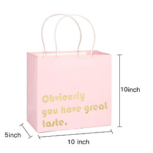WRAPAHOLIC You Have Great Taste Gift Bags - Medium Size Pink Gold Foil Business Thank You Bags, Shopping Bags - 12 Pack - 10" x 5" x 10"