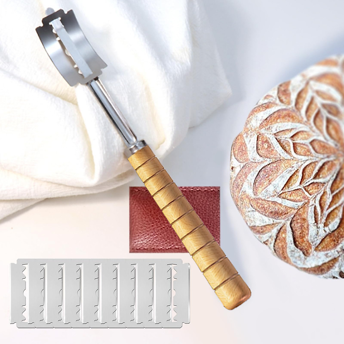 LGDNNYYY Hand Crafted Bread Lame, Utility Bread Scoring Tool/Bread Knives, Stainless Steel Lame Bread Tool Sets for Sourdough Scoring Tool, Sourdough Bread Baking Supplies(10 Blades), Black-white