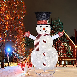 Lighted Christmas Snowman Decorations, 4FT Outdoor Collapsible White Snowman with Built-in LED Lights, Pre-Lit Pop Up Xmas Snowman, Light Up for Holiday New Year Winter Decor （lint）